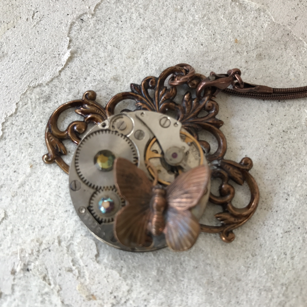 Watch movement Steampunk Butterfly necklace - The Victorian Magpie